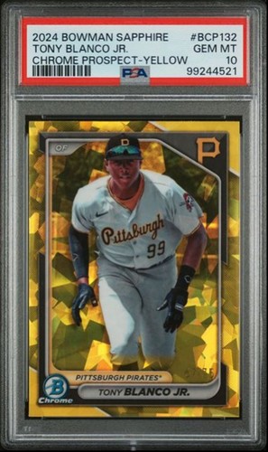 Tony Blanco Jr. RC 2024 Bowman Sapphire Yellow PSA 10 67/75 Pittsburgh ...