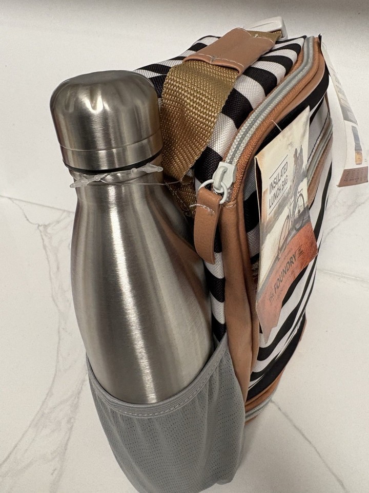 The Foundry Insulated Lunch Bag Black White Striped + Sandwich ...