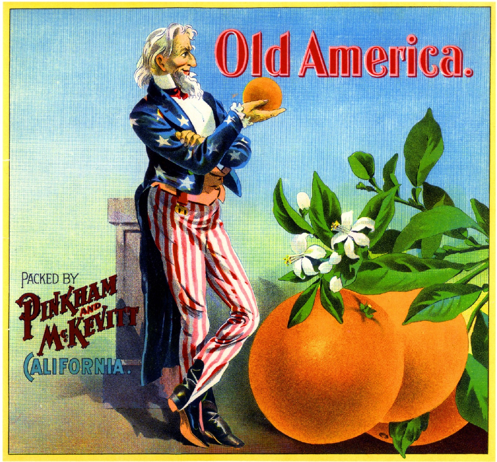 Los Angeles Uncle Sam Old America Orange Citrus Fruit Crate Label Art ...