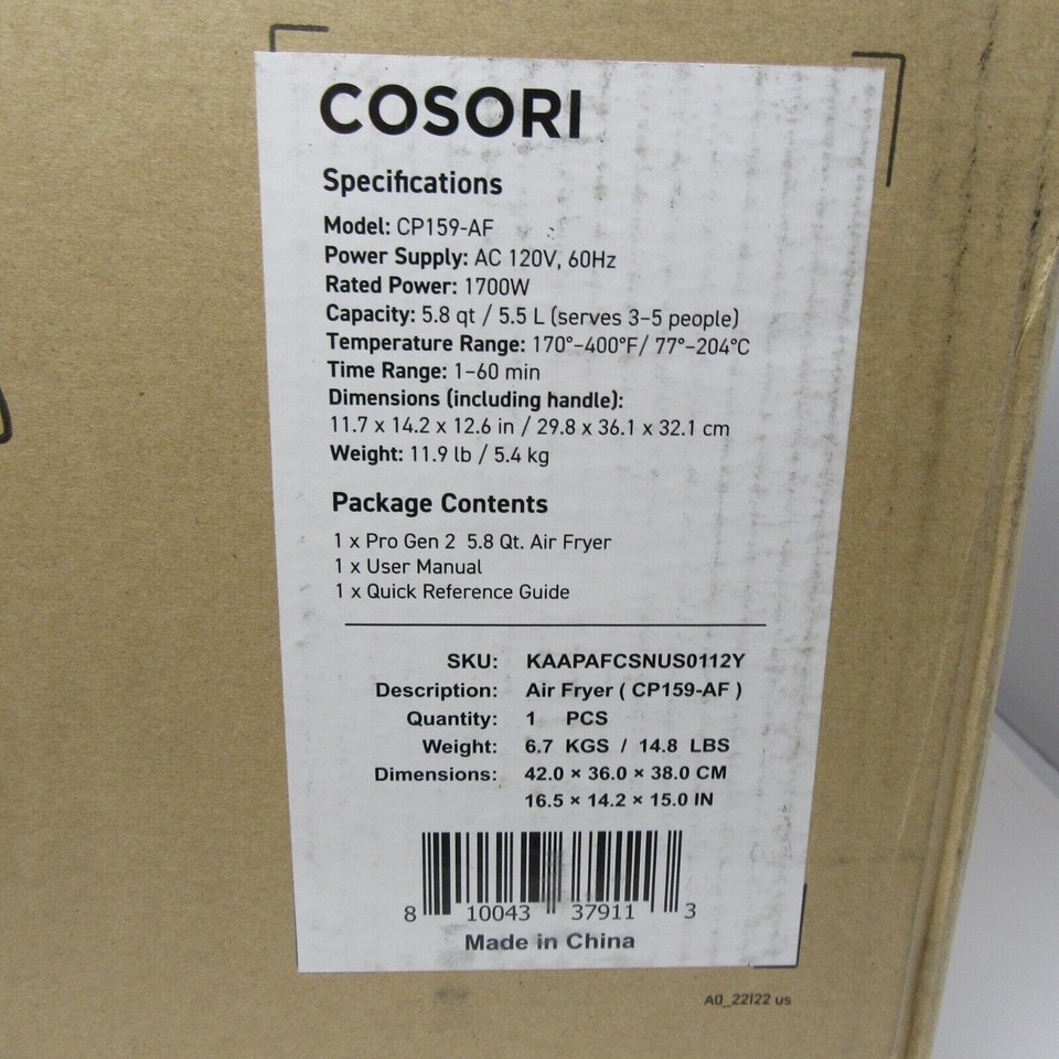 Cosori CP159-AF Air Fryer - Black New in Box | eBay
