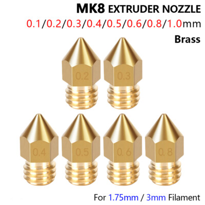 Brass 0.1mm to 1mm MK8 Extruder Nozzle M6 3D Printer CR-10 Ender Anet 1 ...