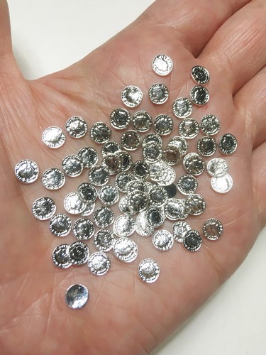 M00615x5-FS MOREZMORE 50 Miniature 6mm SILVER Coins Metal Money 1:6 ...