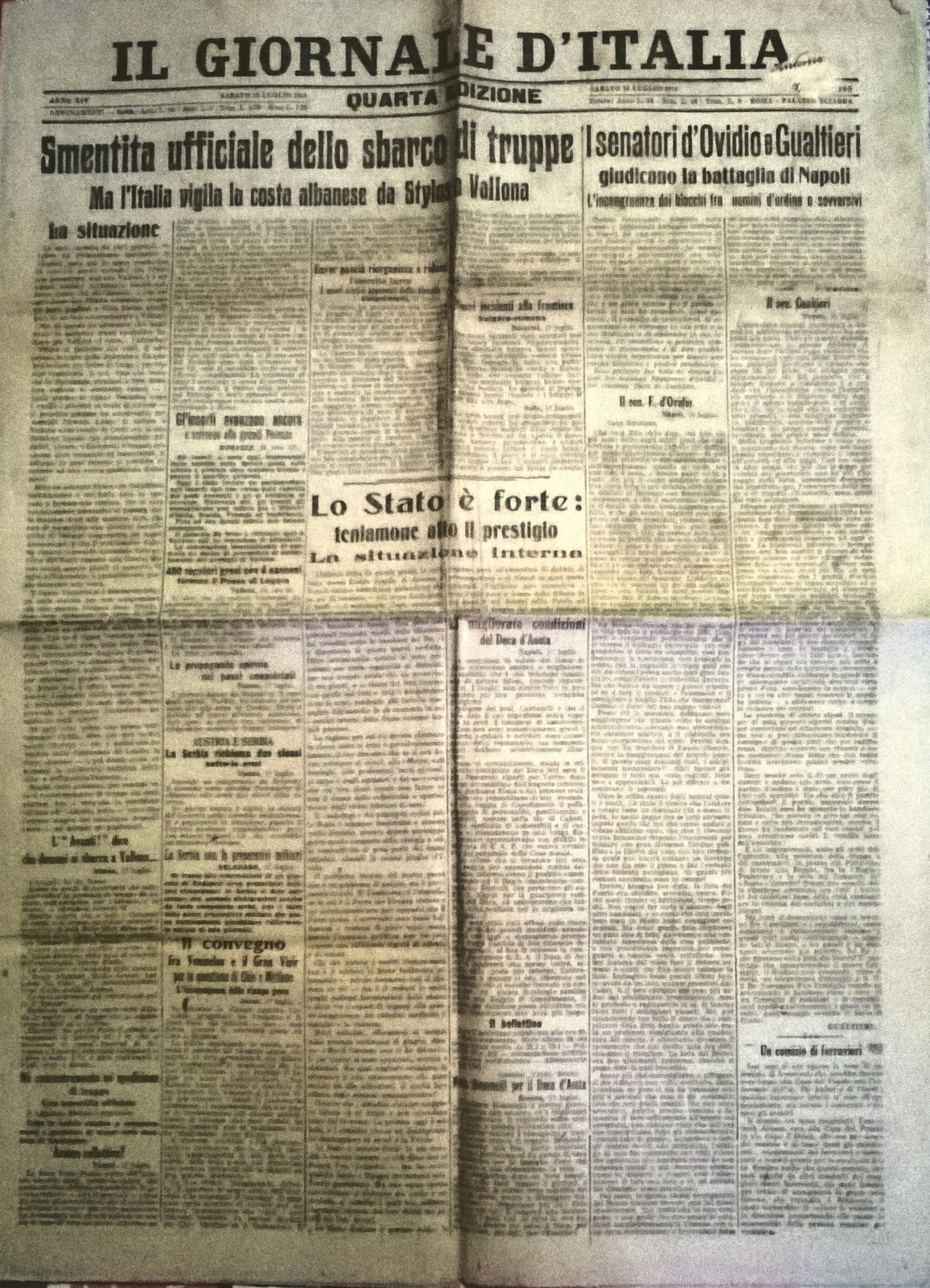 WW1 @ The Newspaper 18/07/1914 Smentita Official Screen Landing Of ...