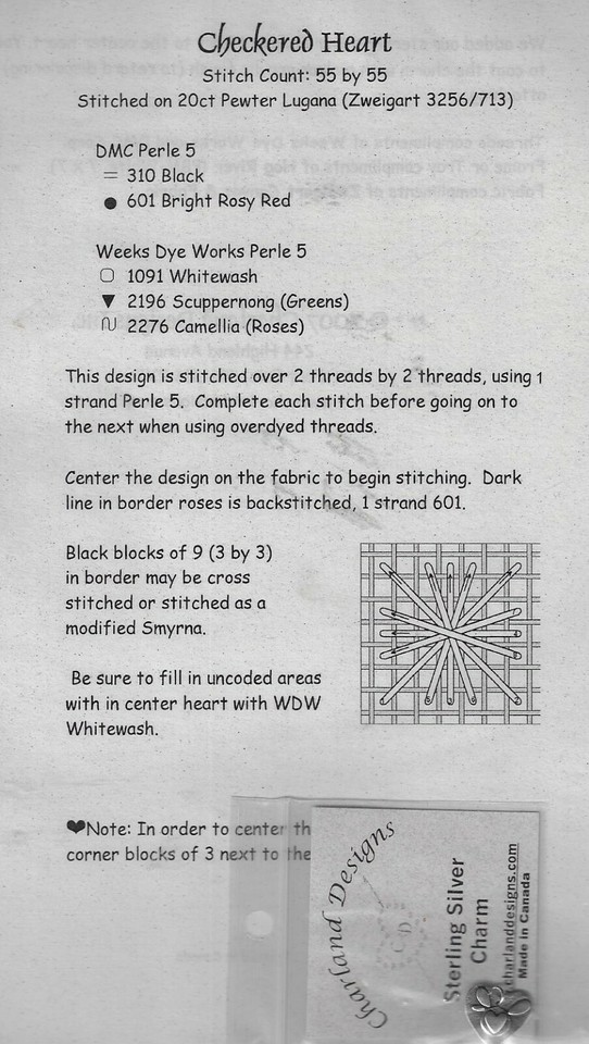Charland Designs~Checkered Heart ~with Charm cross stitch | eBay