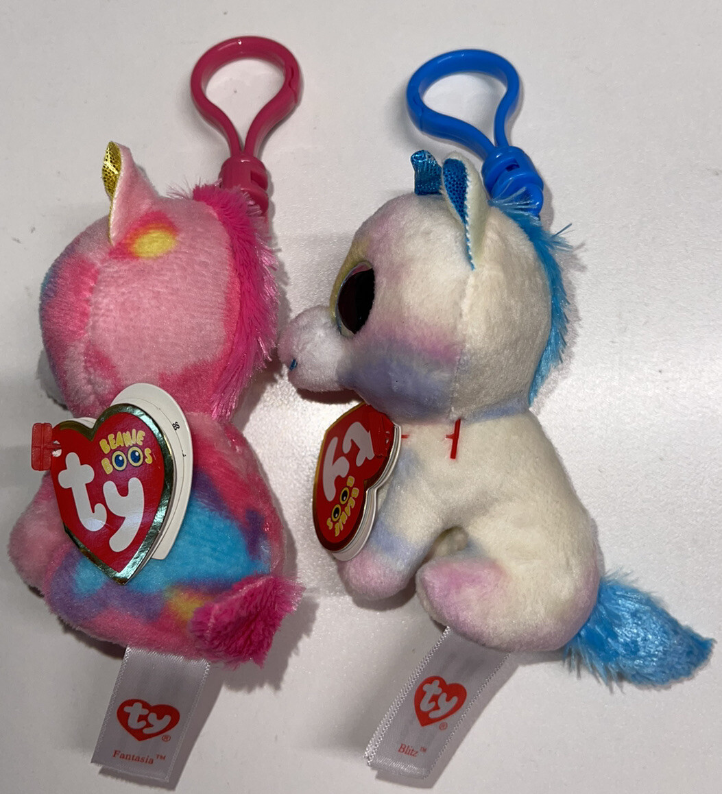 2 TY BEANIE BOOS 3” Unicorn Mini Backpack Key Bag Clip MWMTs New ...