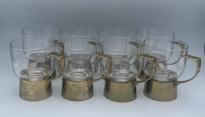 8 Vintage MCM Melco Coffee Tea Cocktail Zarf Glass Mug With Cast Metal ...