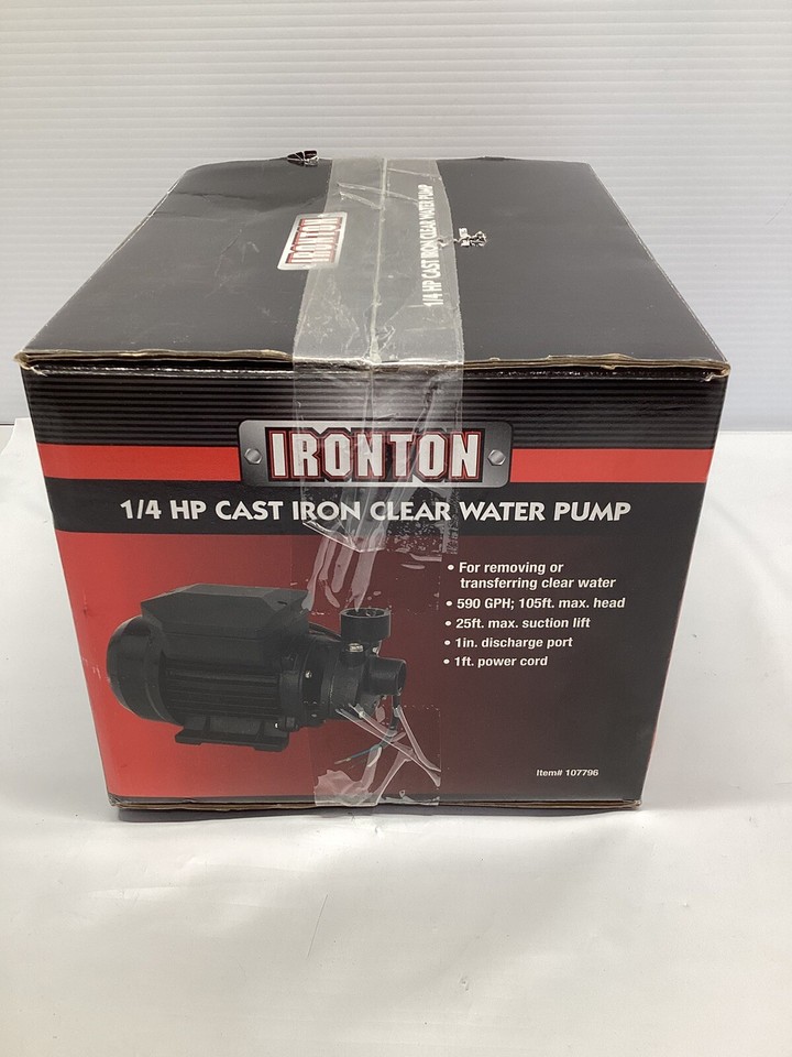 Ironton Cast Iron Clear Water Pump, 590 GPH, 1/4 HP, 115V, 3 Amps, 230 ...