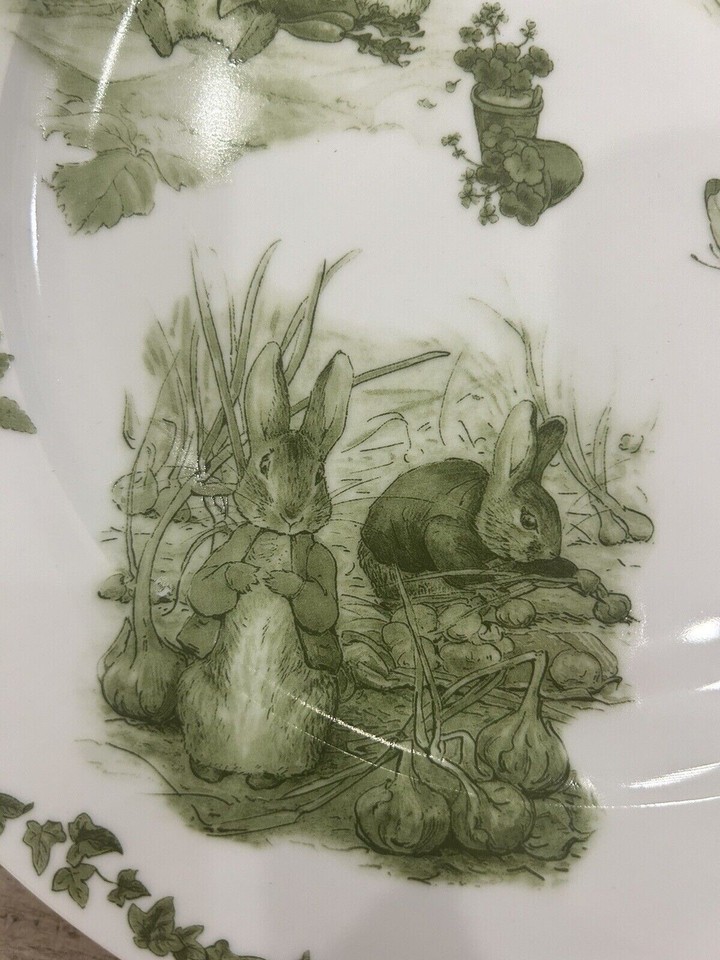 12 Green Toile Peter Rabbit Dinner Salad Bowl Plates World of Beatrix ...