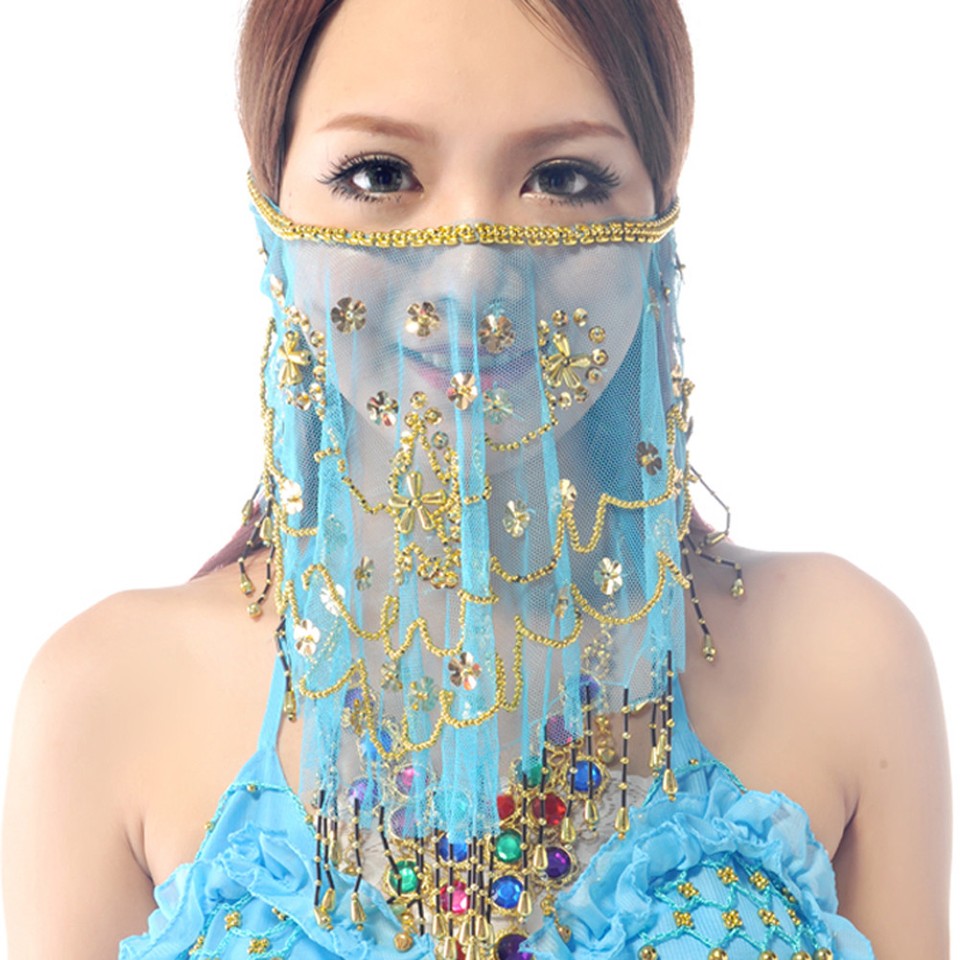 Belly Dance Face veil Shawl Scarf Transparent Face Cloth with Beads and ...