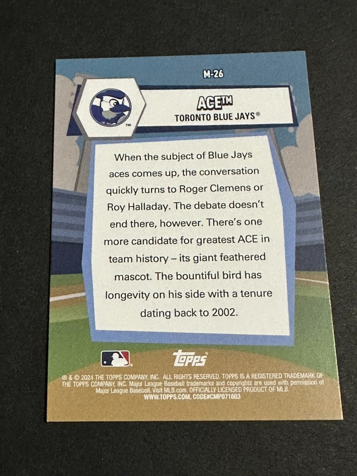 2024 Topps Big League Ace Mascots #M-26 - TORONTO BLUE JAYS - FREE SHIP ...