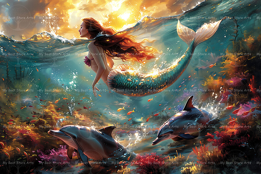 Mermaid And Dolphin Art 1,500+ Mermaid And Dolphins Stock Photos,