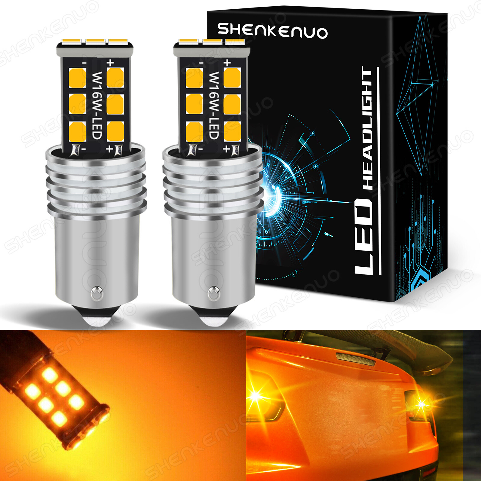 1156 LED Reverse Backup Light Bulbs Amber Yellow 2X For Chevy Corvette ...