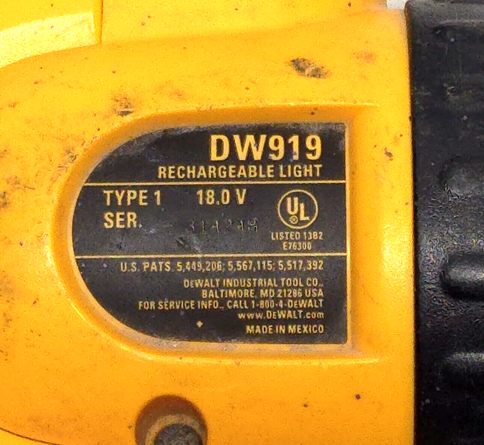 DeWalt DW919 18v Ni-Cad Work light Flashlight Tool USA OEM RV4 ...