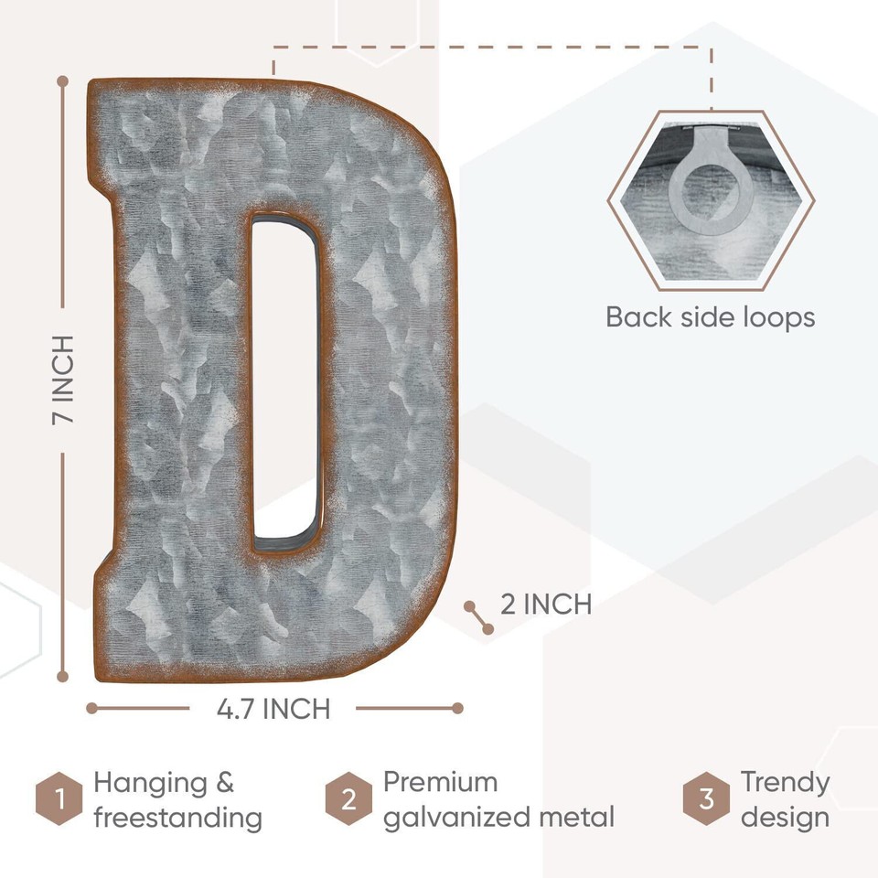 Galvanized Metal Letters for Wall Decor -3D Letter for Hanging or ...