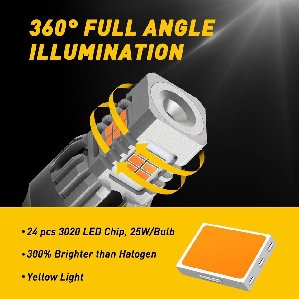 2PCS No Resistor Amber Yellow 7440 T20 7441 LED Bulbs Turn Signal Light ...