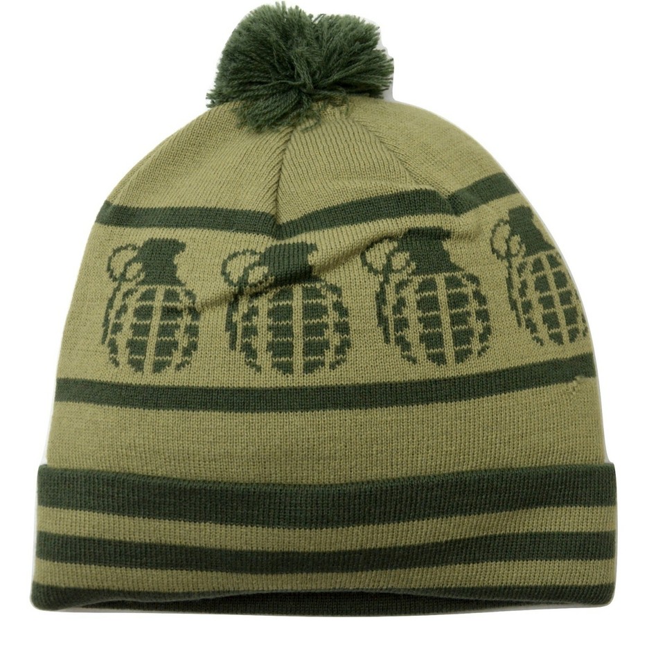 Grenade Letterhead Army Olive Drab Knit Pom Pom Winter Hat Beanie Toque ...