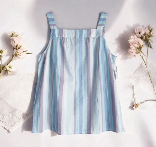 Talbots Square Neck Pastel Striped Boxy Tank Top Petite L Blue/Purple/Rose Gold | eBay