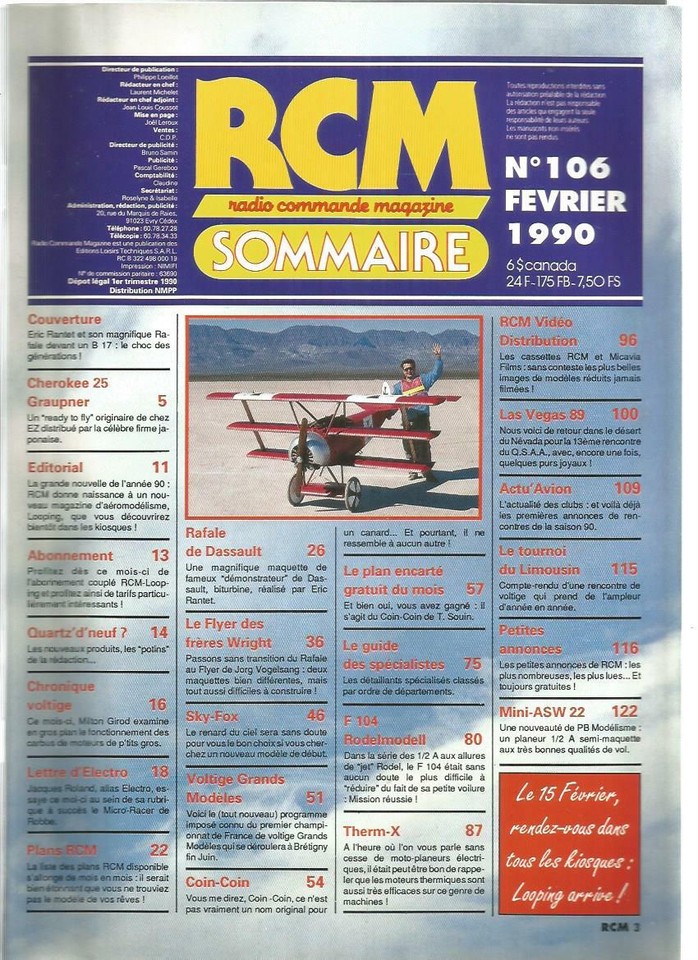 RCM N°106 PLAN : "COIN-COIN" AVION CANARD / RAFALE ET FLYER / CHEROKEE ...