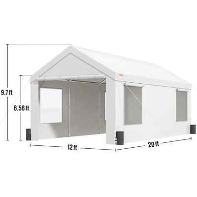 Heavy Duty 10/12x20 FT Carport Canopy Tent w/ Ventilation Windows ...