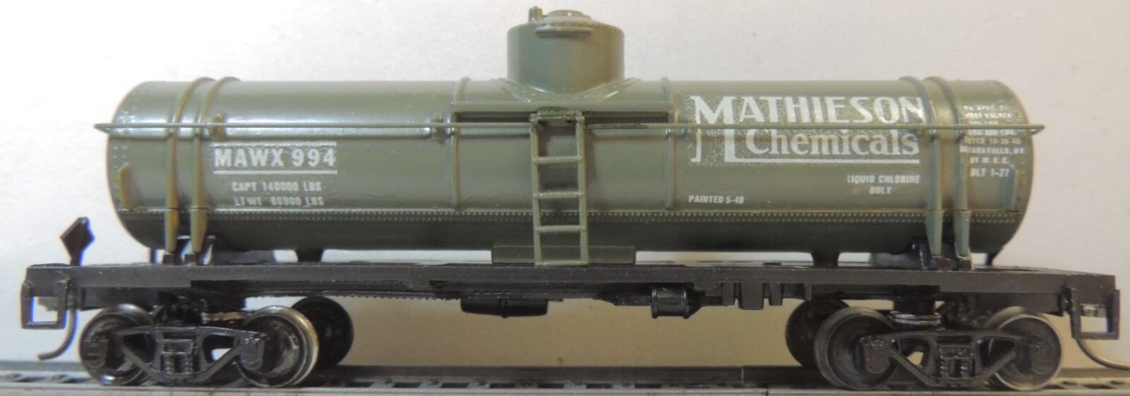 CUSTOM MANTUA MATHIESON CHEMICAL 36' STEEL TANK CAR RTR KD WHEELS KD's ...