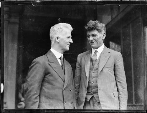 Former Prime Minister Mr James Scullin talking to another man on h- Old ...