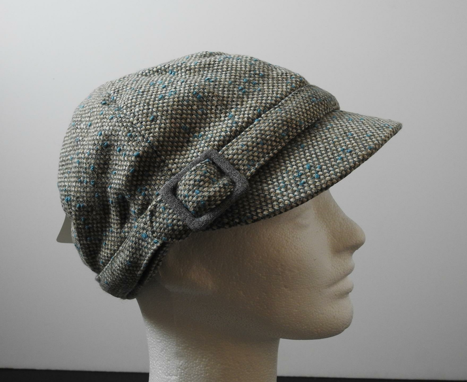 NWT Grey Gray White Poor Boy Hat Cap Short Brim Adjustable Elastic ...