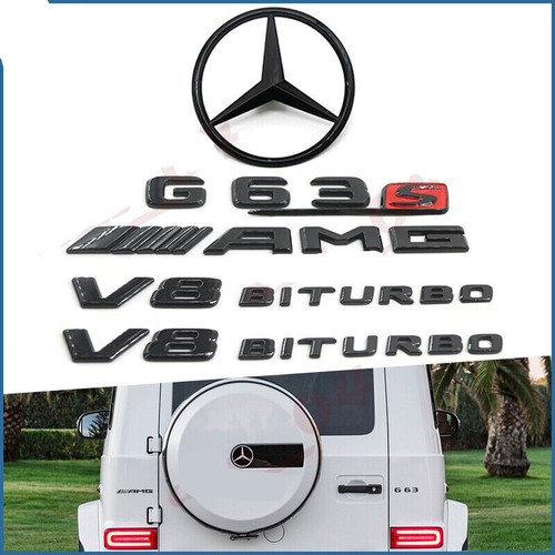 Mercedes G63 AMG V8 Biturbo Rear Star Emblem Black Badge Set Logo For ...