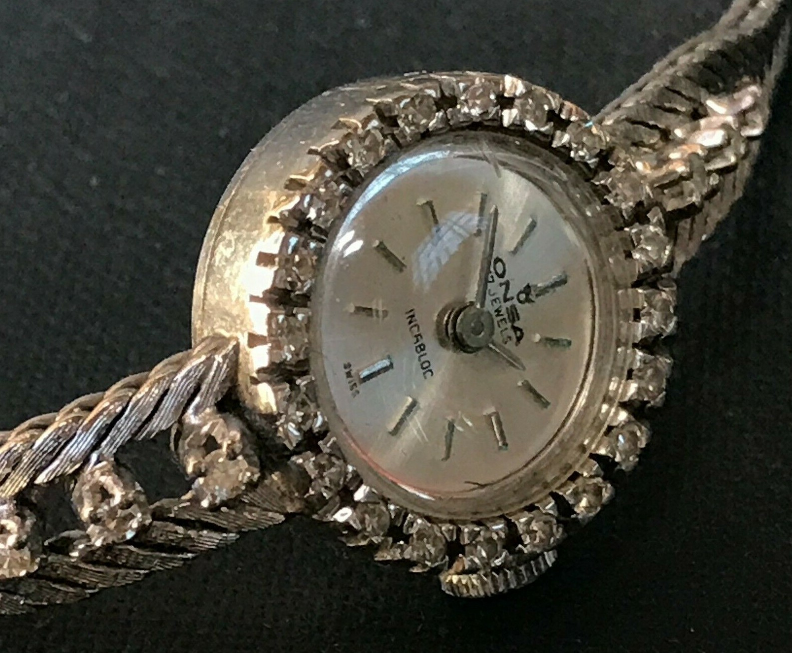 Gold Damen Uhr ONSA Armbanduhr 14K/585 Weißgold Handaufzug 26 ...