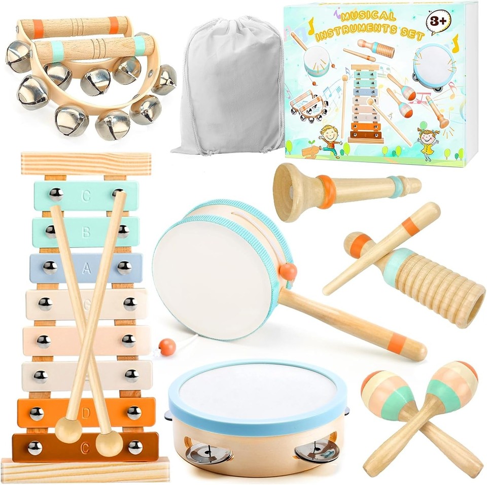 Toddler Musical Toys Wooden Baby Musical Instruments Set 1-3 Kids ...