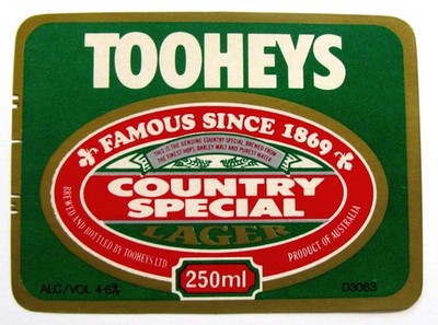 Tooheys Ltd COUNTRY SPECIAL LAGER beer label AUSTRALIA 250ml | eBay