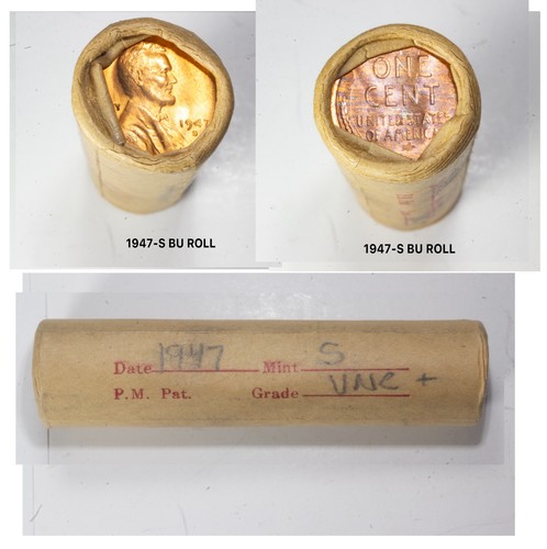 1947-S Lincoln Wheat Cent Penny Roll GEM RED Uncirculated in Old FOIL ...