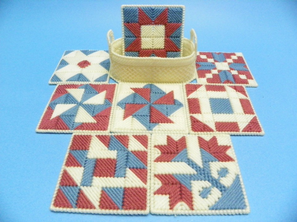 Handmade Plastic Canvas Coaster Sets Of 8 Completed Coasters With ...