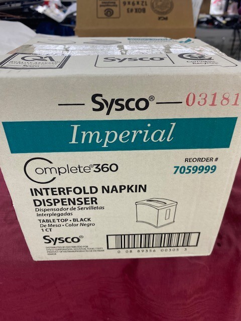 SYSCO NAPKIN DISPENSER IMPERIAL INTERFOLD -NEW IN BOX-TABLE TOP-BLACK ...