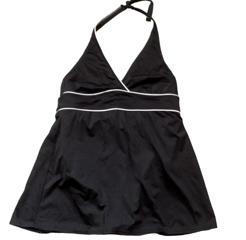 Lands' End Women's Plus Size 18 Black Halter 1-Piece Swimsuit White ...