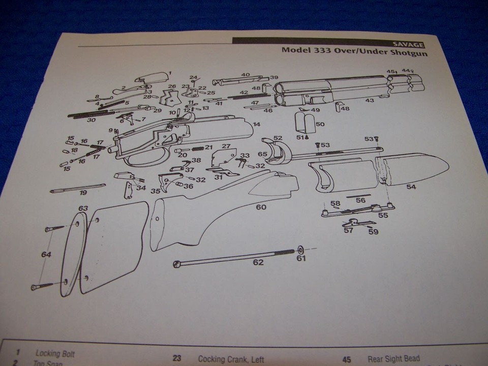 SAVAGE 34/M/65/65M B/A & MODEL 333 O/U SHOTGUN..LEGEND/EXPLODED VIEW ...
