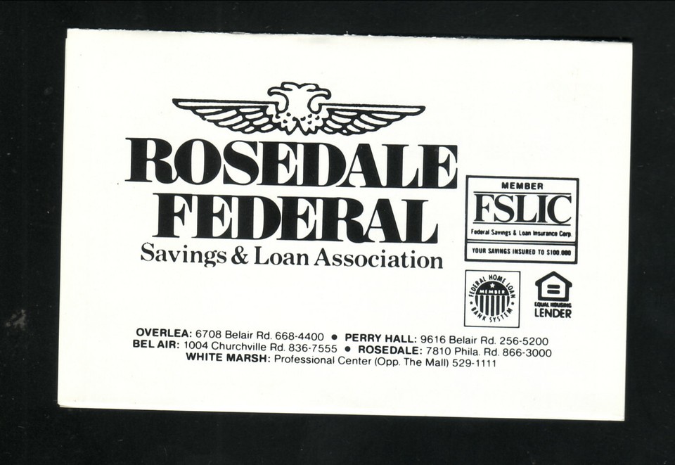 Baltimore Orioles--1988 Pocket Schedule--WBAL/Rosedale Federal Savings ...