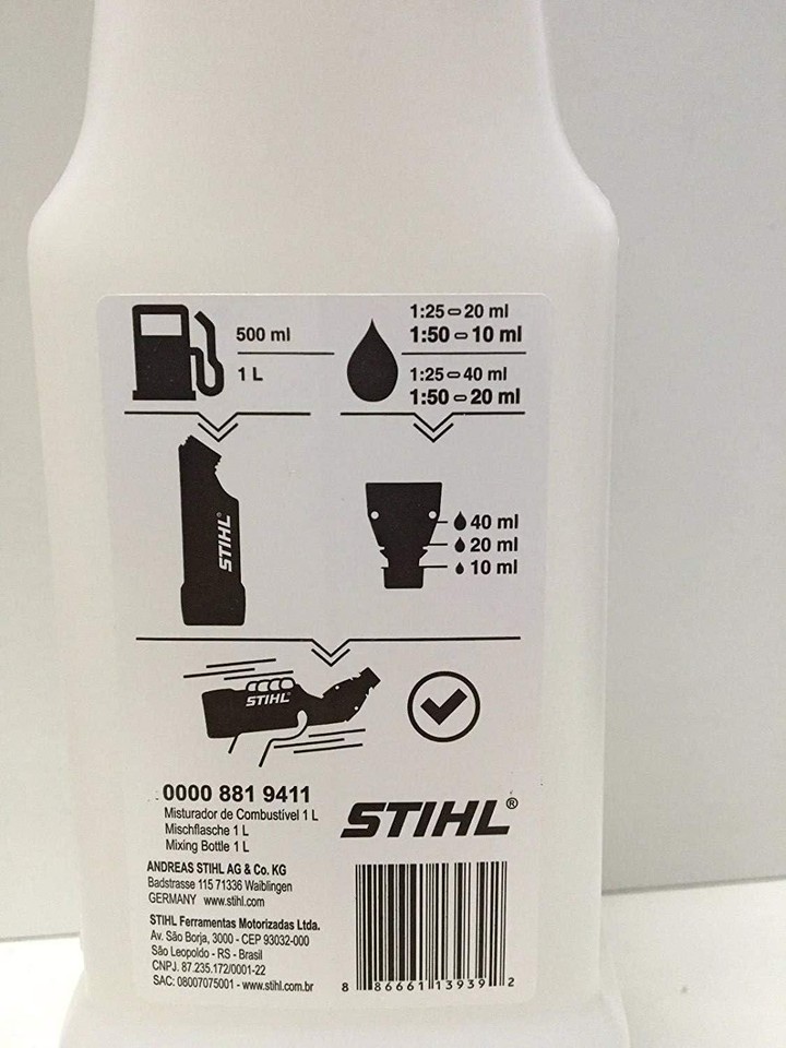Genuine Stihl 1 Litre 2 Stroke Oil Petrol Fuel Mixing Bottle 25:1 50:1 ...