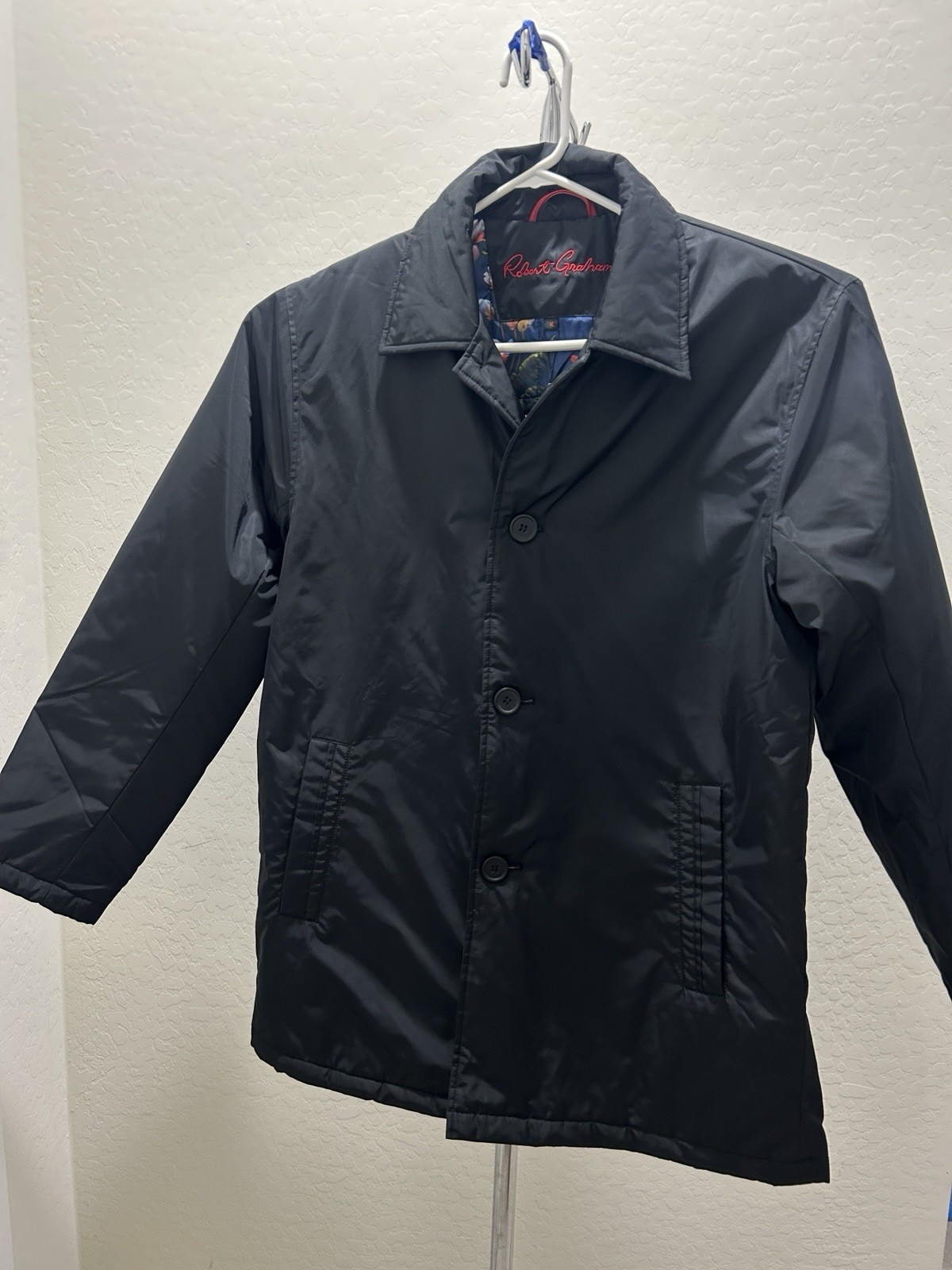 Robert Graham Lightly Padded Car Coat Black RGF24R39 Men's Size Medium ...