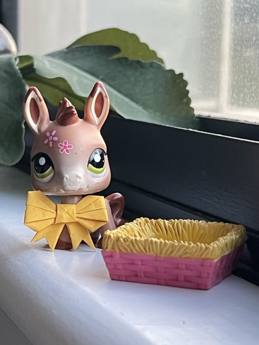 Littlest Pet Shop 1944 Donkey Hasbro LPS Authentic Brown Flower Cute ...