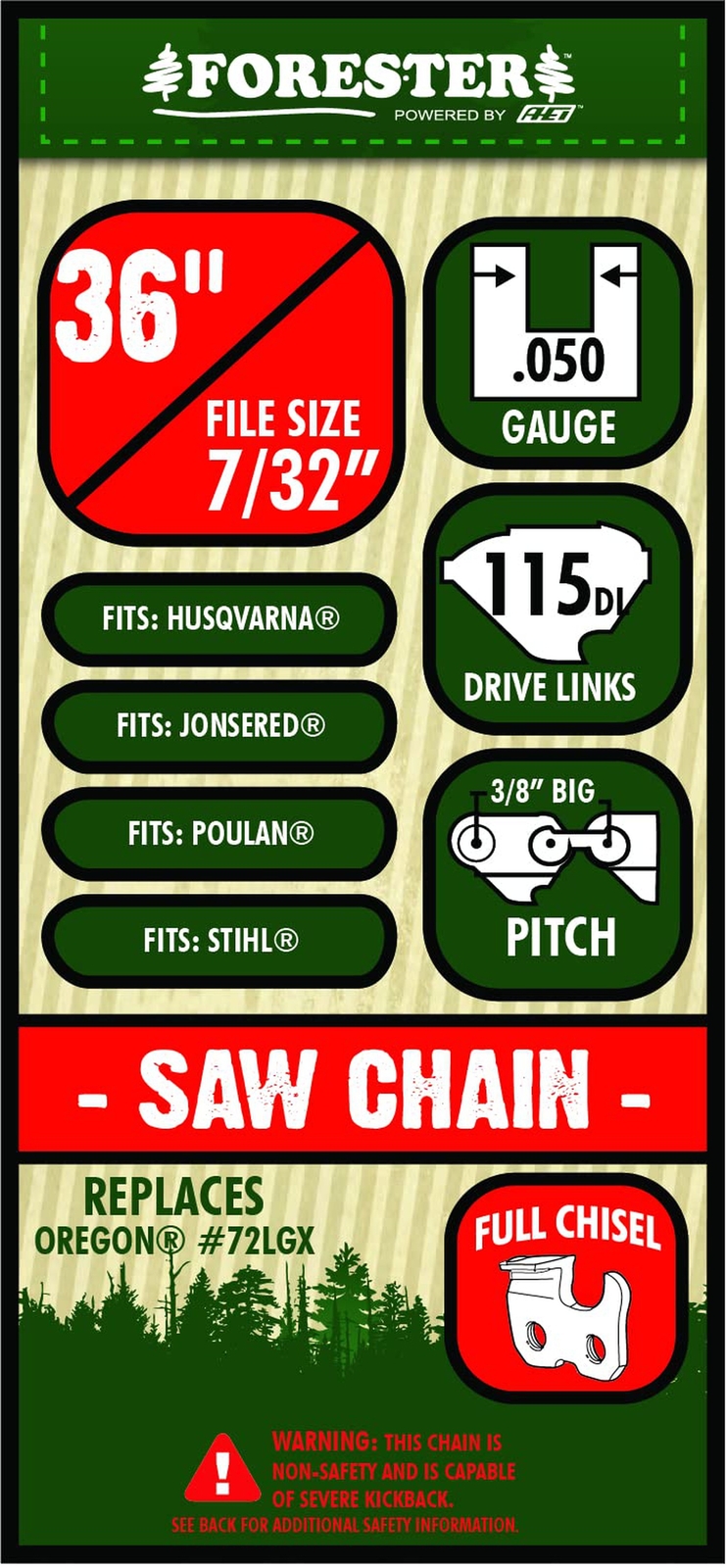 FORESTER FULL-CHISEL CHAINSAW CHAIN LOOP – Non-safety chain .3/8 ...
