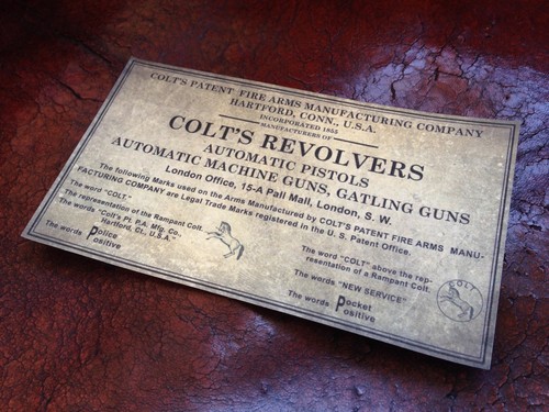 COLT'S REVOLVERS vintage label sticker - Colt label 1911 inside pistol ...