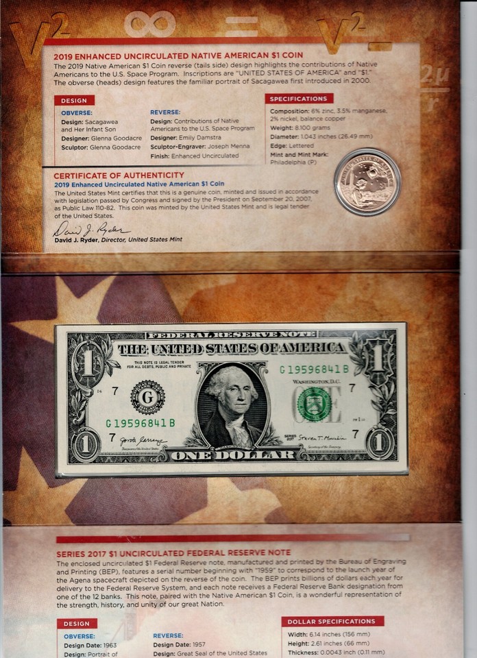 2019 Native American $1 Coin & Currency Set, Contributions to the Space ...