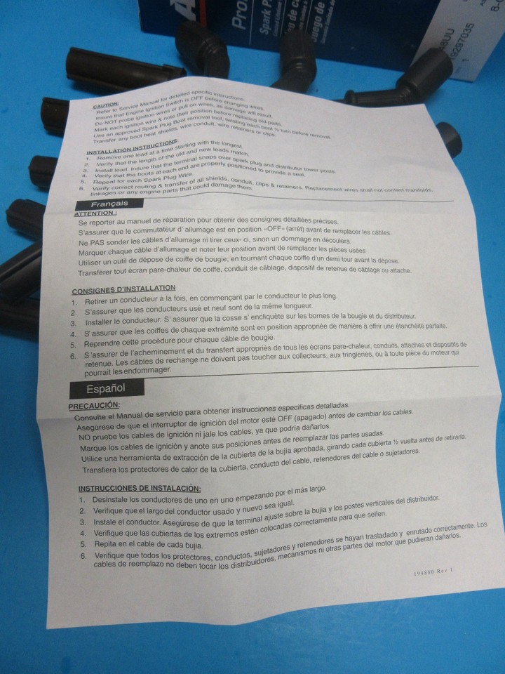 Genuine Spark Plug Wire Set ACDelco 9748UU Replaces OEM # 19297035 V8 ...