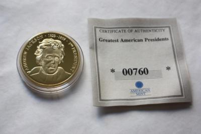 U.S. PRESIDENT ANDREW JACKSON 24k GOLD PLATED COMMEMORATIVE PROOF COIN ...