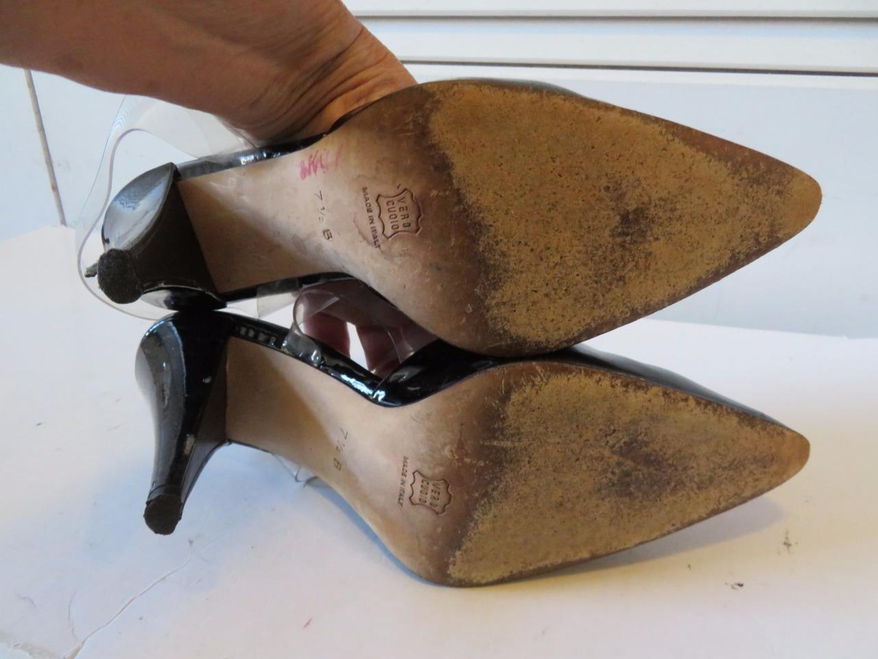 WOMENS ISAAC MIZRAHI BLACK PATENT LEATHER CLEAR ANKLE BUCKLE PUMPS SIZE ...