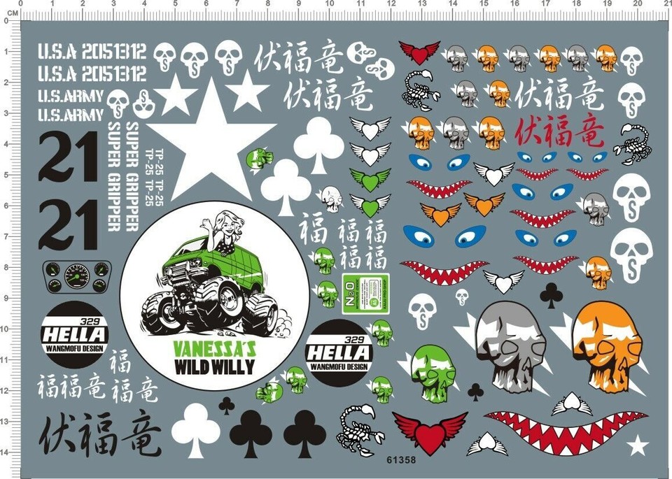 1/10 Scale WILD WILLY CUSTOM Skull Shark Jaw RC Model Water Slide Decal ...