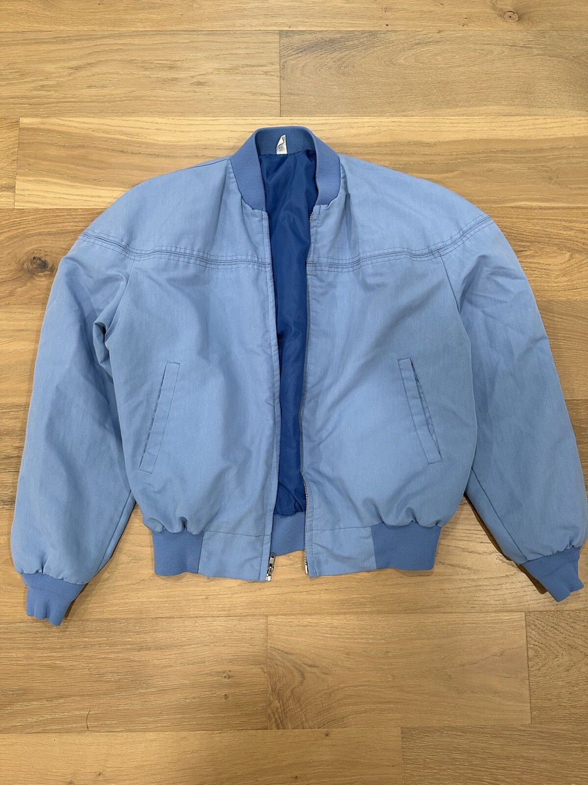 Vintage Blank Nylon Bomber Jacket Light Blue XXL - Gem