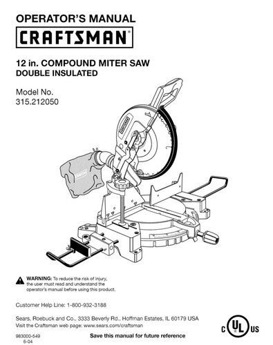Craftsman 315.212050 Miter Saw Owners Instruction Manual | eBay