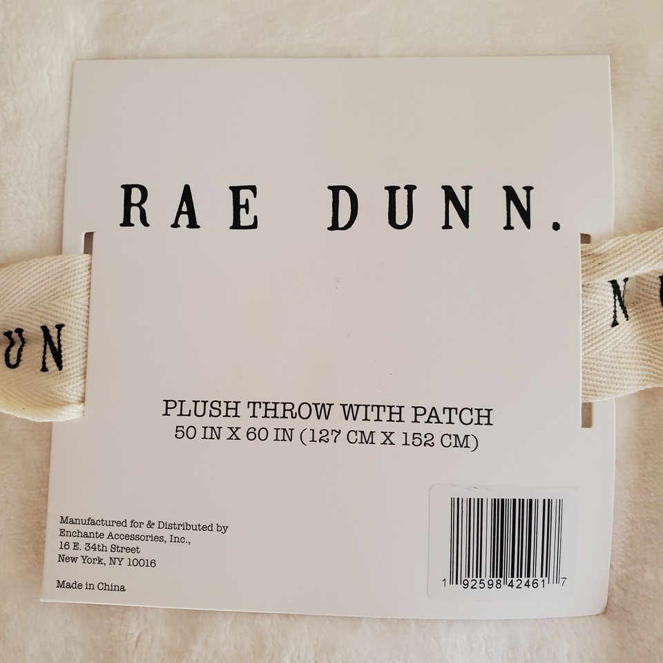 Rae Dunn BUNNY LOVE Plush Throw Blanket Cream Embroidered Patch 50”x 60 ...