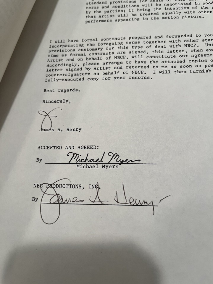 Original Mike Myers Signed Autograph FIRST SNL CONTRACT. Shrek / Waynes ...